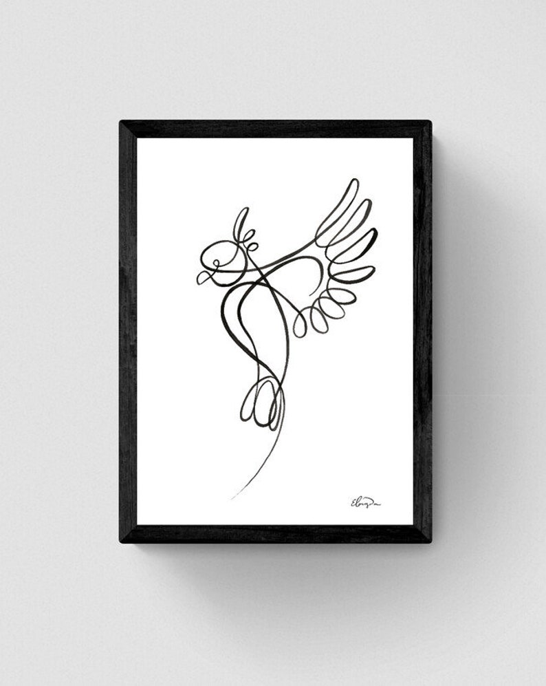 Bird Line Art Print, Line Drawing, Hand-painted Line Drawing, Abstract ...