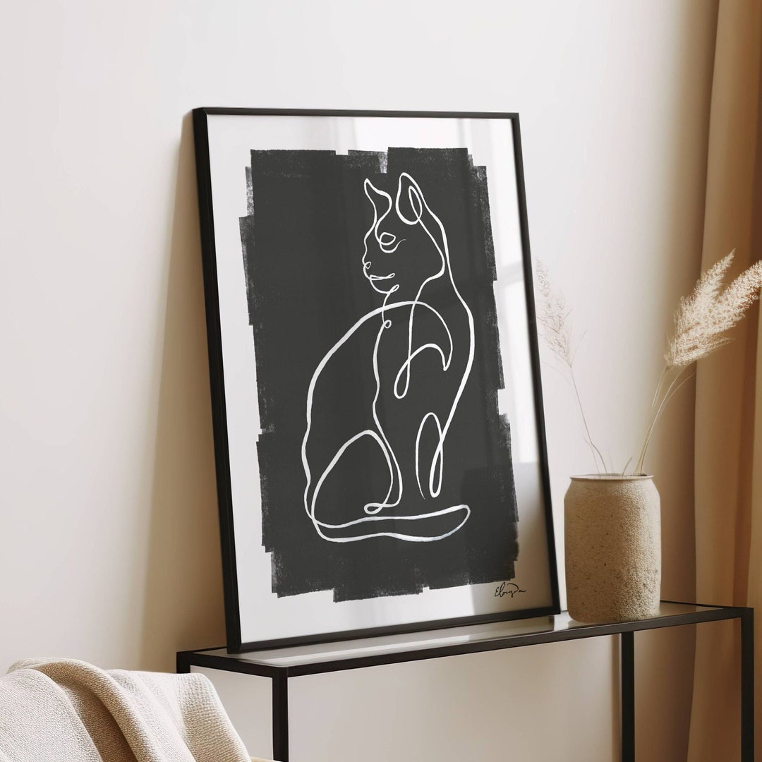 Cat Line Art Print, Line Drawing, Hand-painted Minimalist Drawing ...