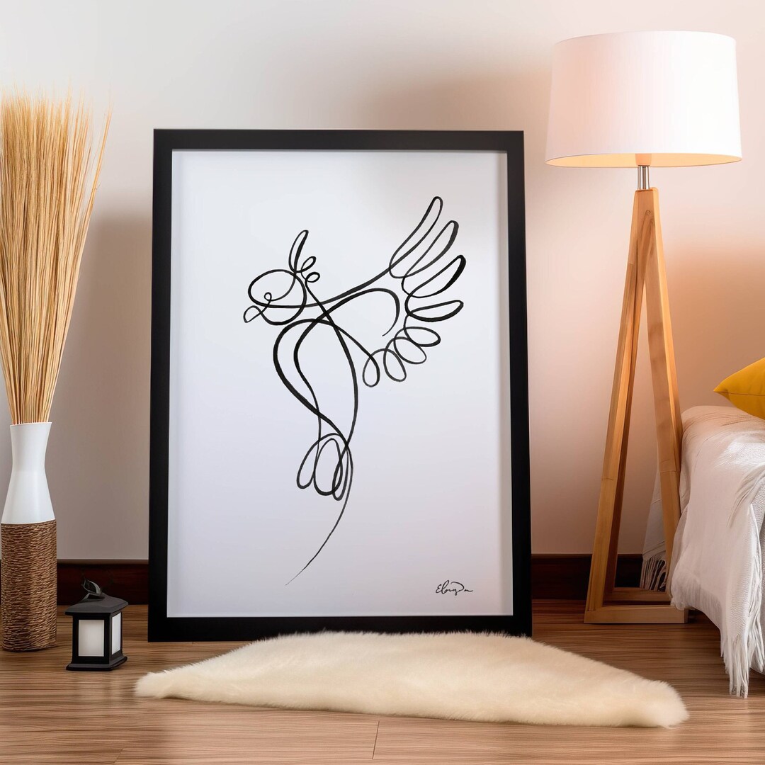 Bird Line Art Print, Line Drawing, Hand-painted Line Drawing, Abstract ...