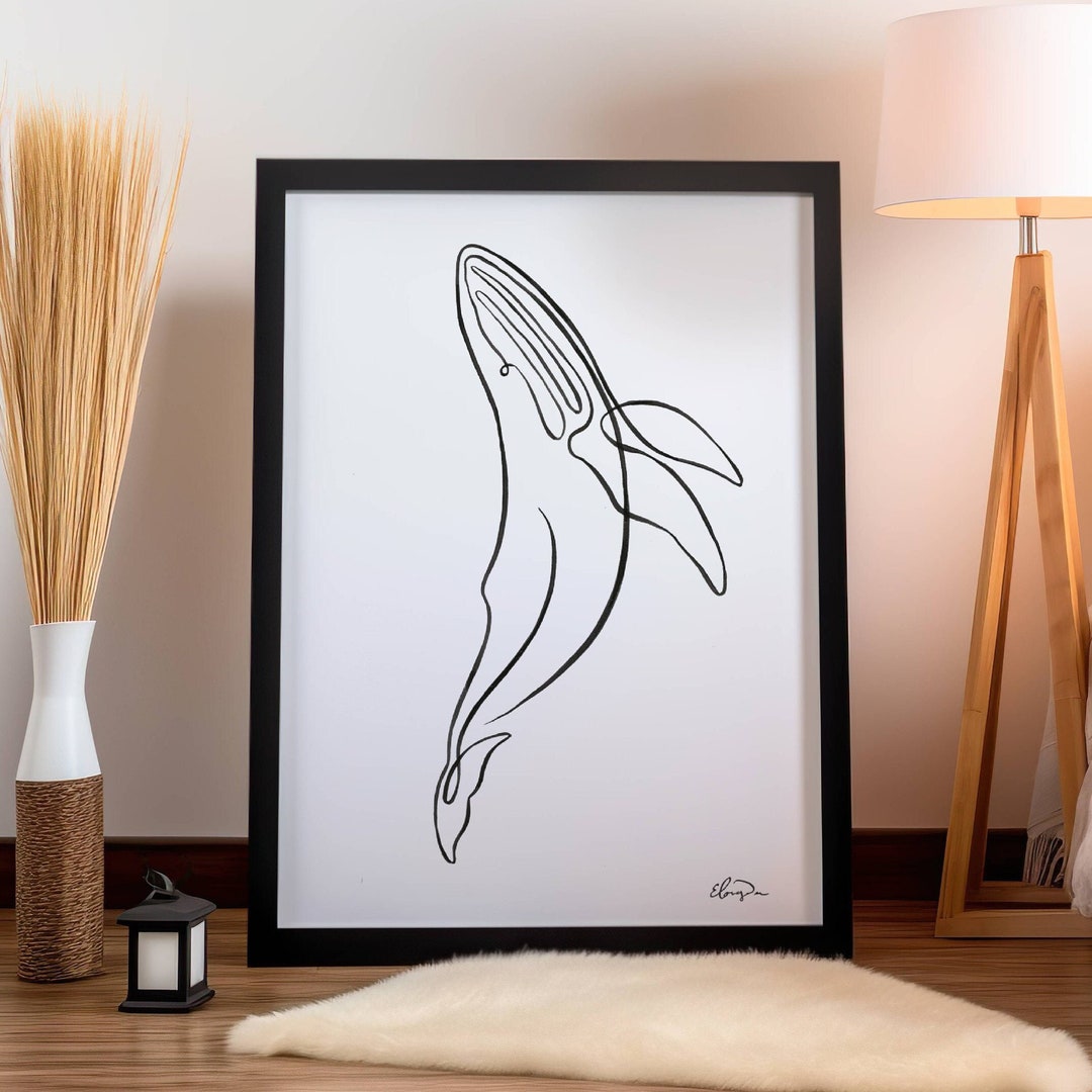 Whale Line Art, Line Drawing Print, Blue Whale Artwork, Abstract One ...