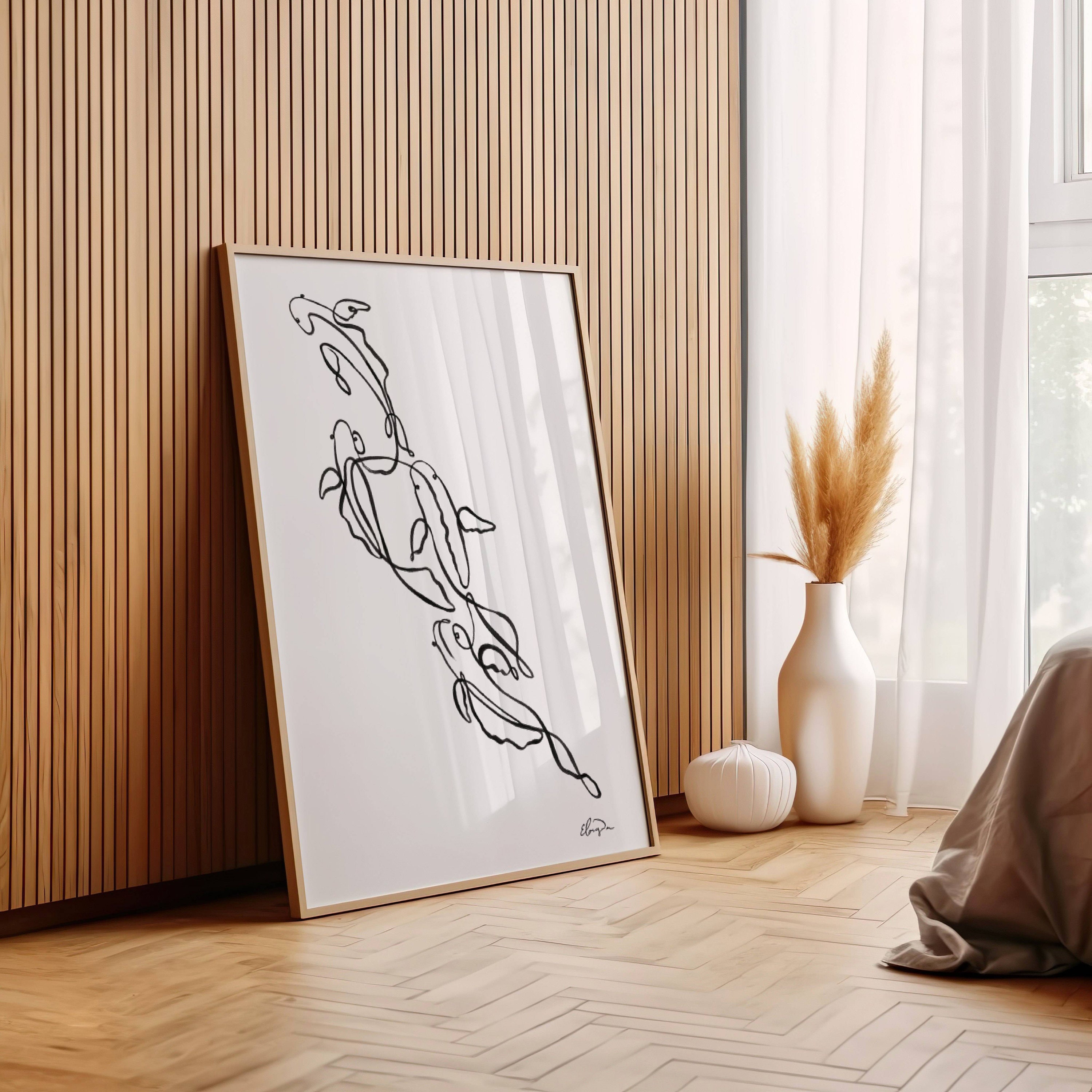 Swimming Fish Line Art, Line Drawing Print, Fish School Artwork ...