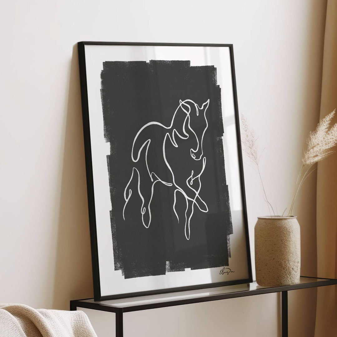 Horse Line Drawing Print, Feline Artwork, Abstract One Line Sketch ...