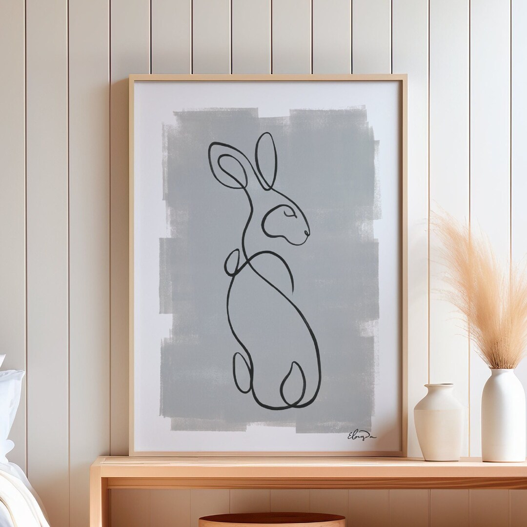 Sitting Hare Line Drawing Print – Minimalist Rabbit Wall Art, Abstract ...