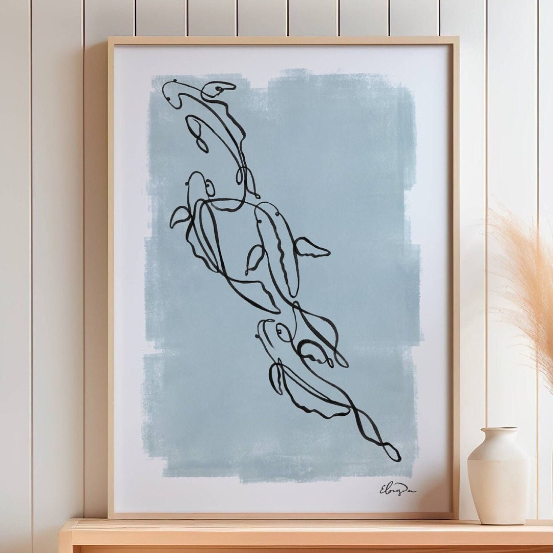 Swimming Fish Line Art, Line Drawing, Hand-painted Line Drawing ...