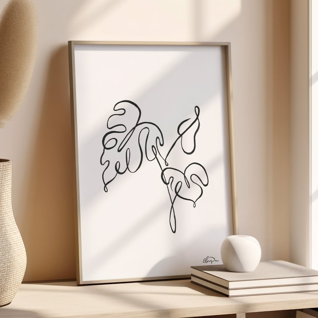 Monstera Plant Line Art, Line Drawing Print, House Plant Artwork ...