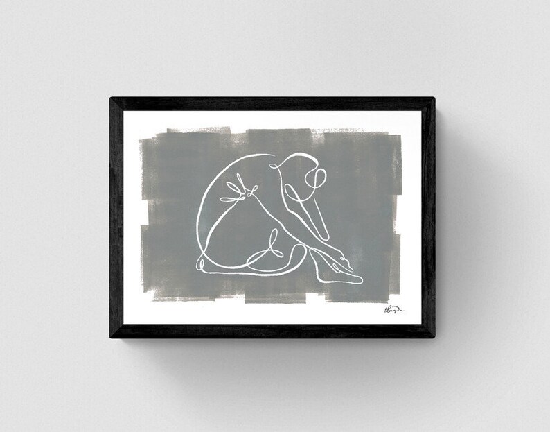 Nude Woman Line Drawing, Digital Download, Yoga Wall Art, Abstract One ...
