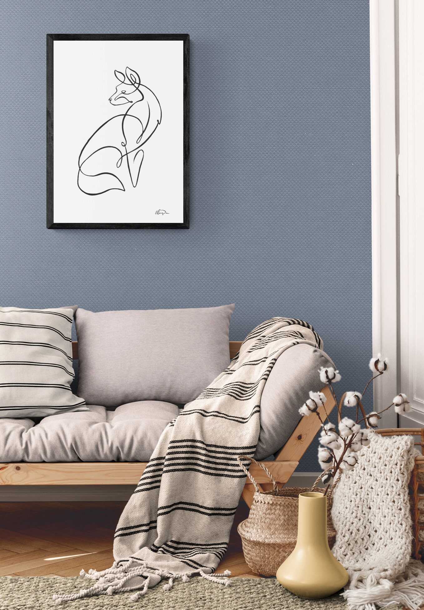 Fox Line Art, Digital Download, Sitting Fox Artwork, Abstract One Line ...