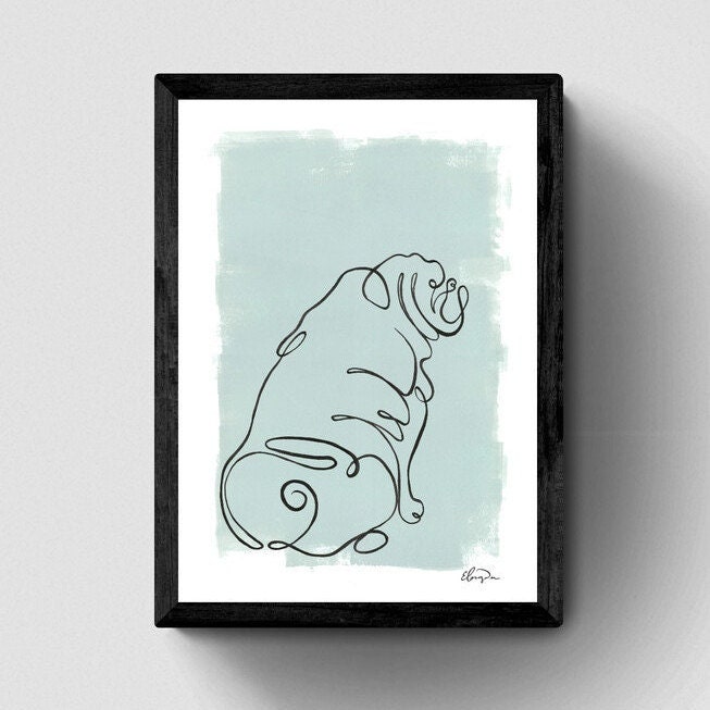 Bulldog Wall Art, Line Drawing Print, Dog Artwork, Abstract One Line ...