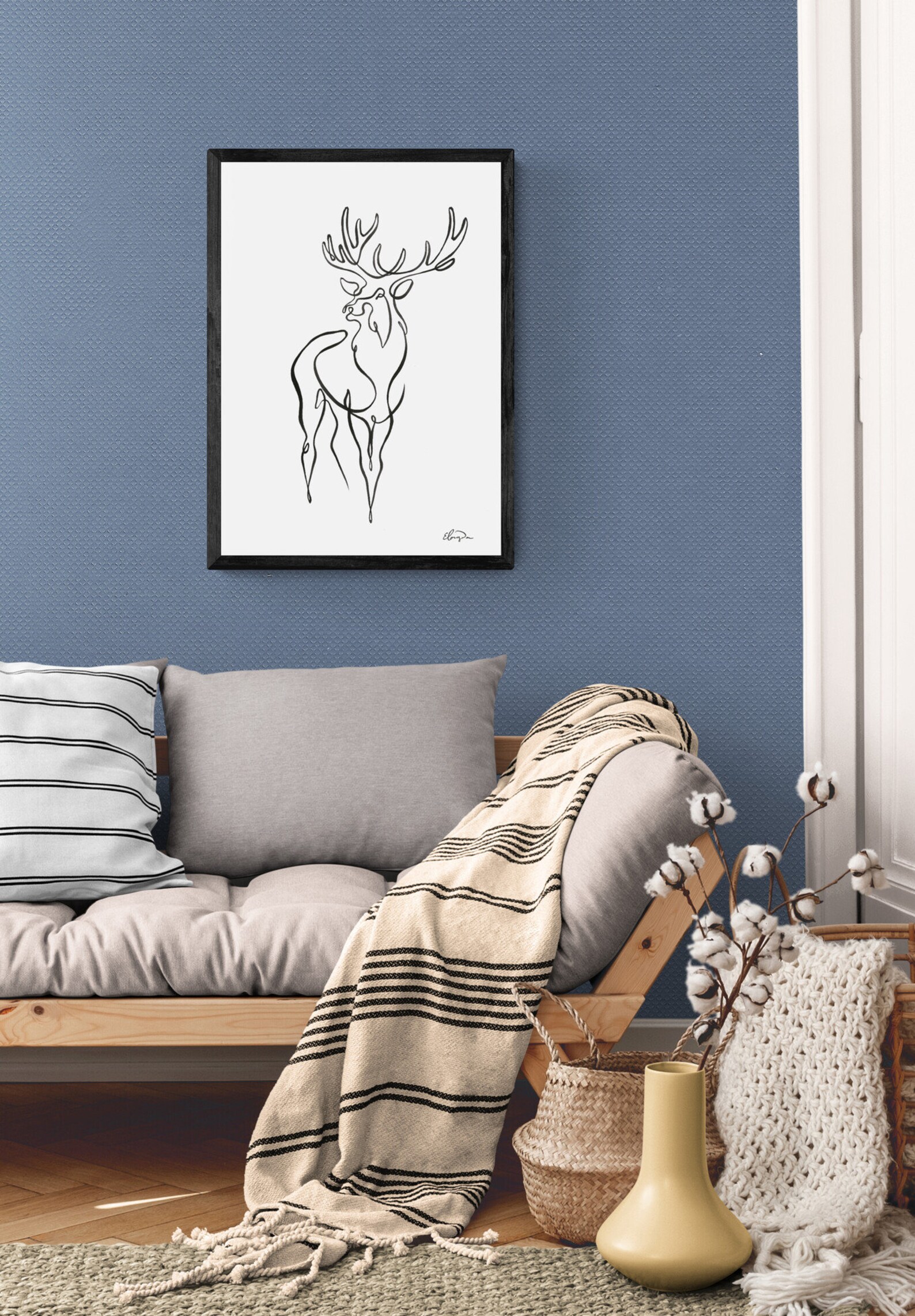 Stag Line Drawing, Wall Art, Nature Artwork, Abstract One Line Sketch ...