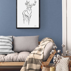 Stag Line Drawing, Wall Art, Nature Artwork, Abstract One Line Sketch ...