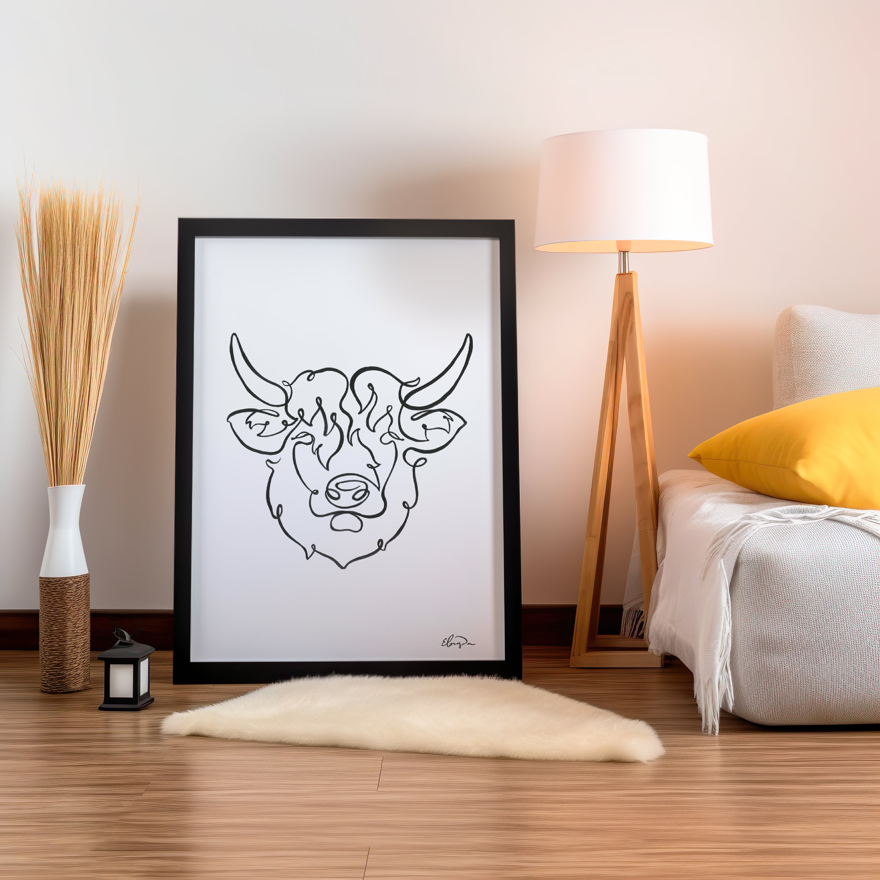 Highland Cow Line Drawing Print, Artwork, Abstract One Line Sketch ...