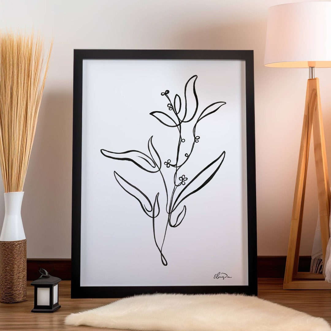 Plant Line Drawing, Wall Art, Nature Artwork, Abstract One Line Sketch ...