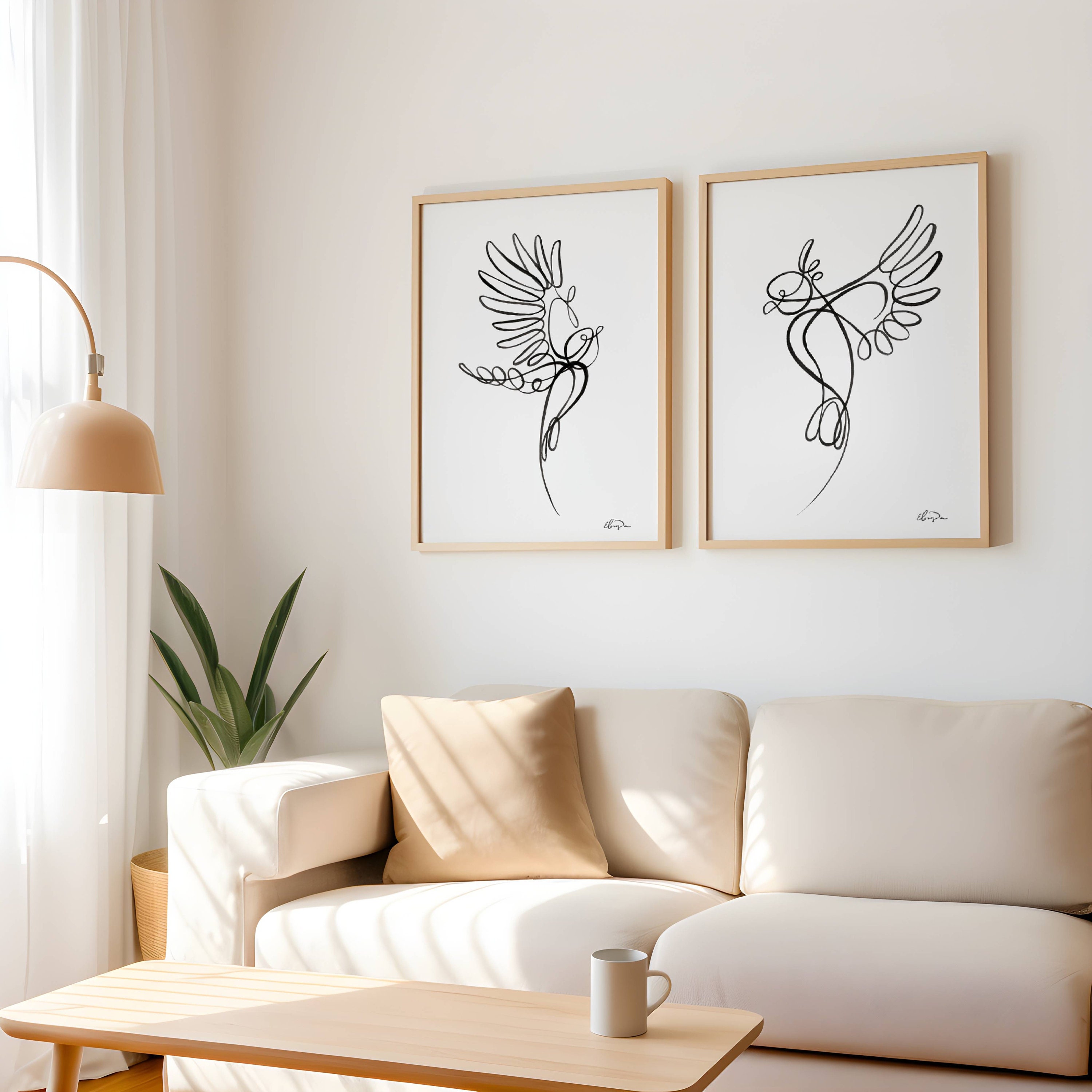 Bird Line Art Print, Line Drawing, Hand-painted Line Drawing, Abstract ...