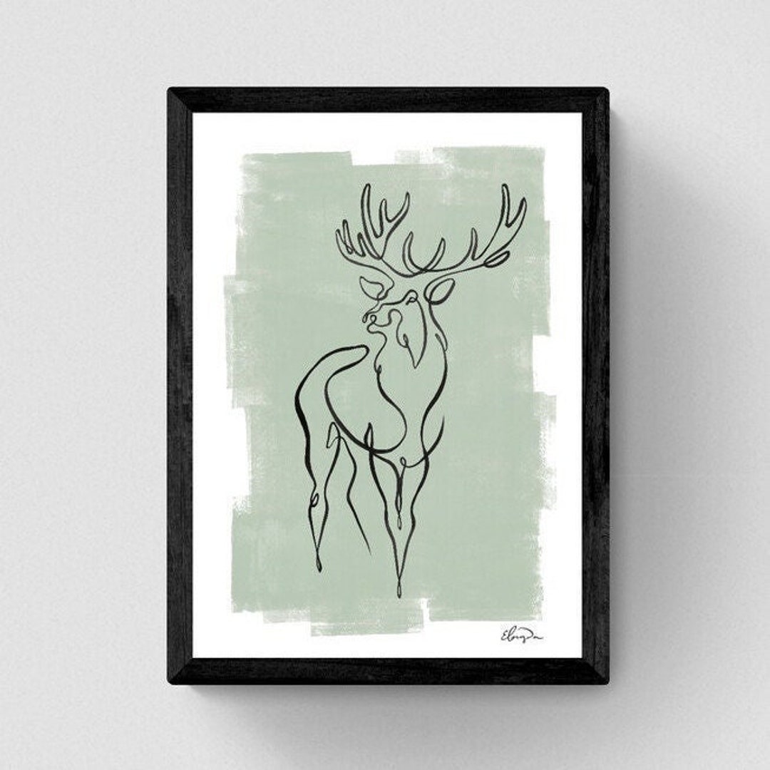 Stag Line Art Print, Line Drawing, Hand-painted Line Drawing, Abstract ...