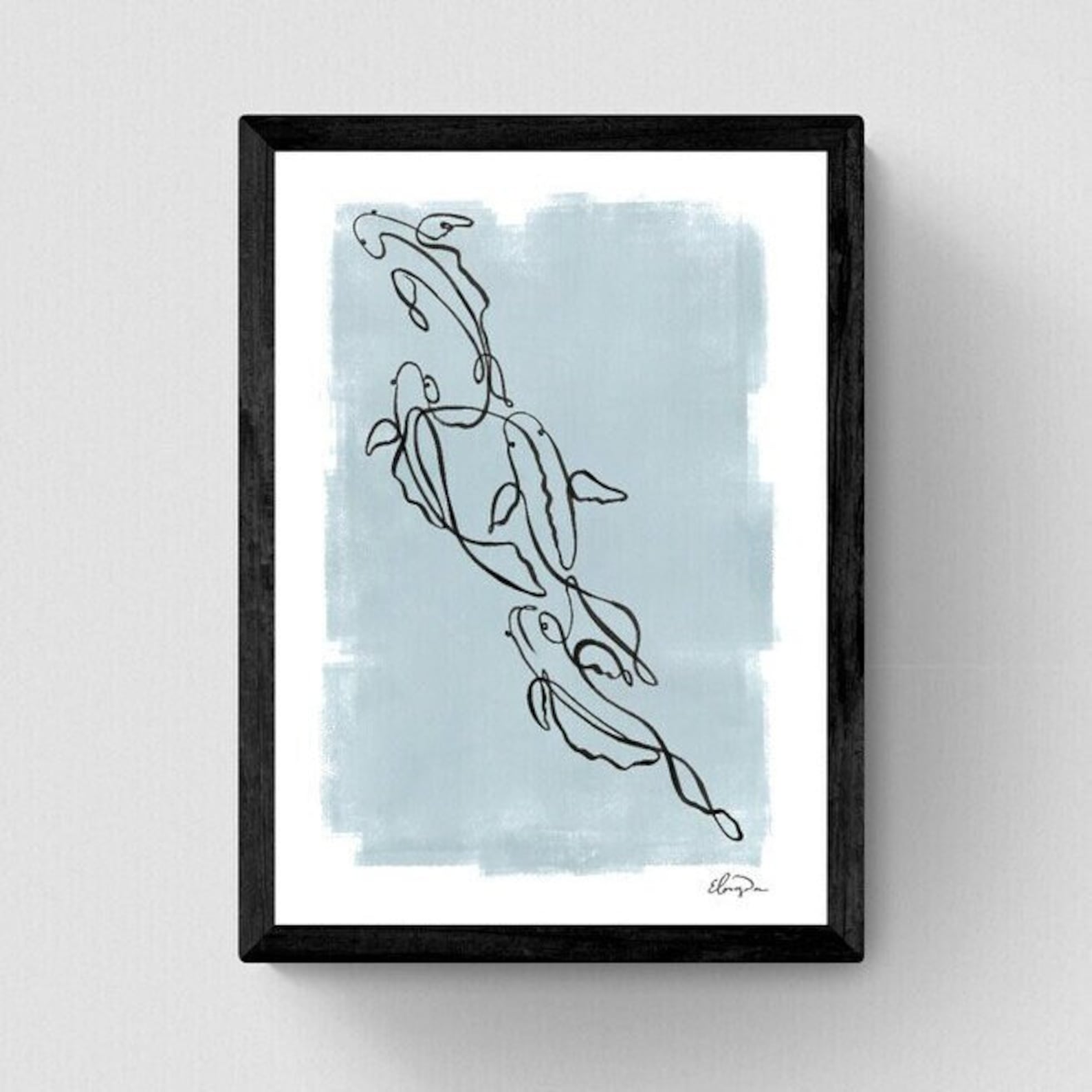 Swimming Fish Line Art, Digital Download, Line Drawing, Hand-painted ...