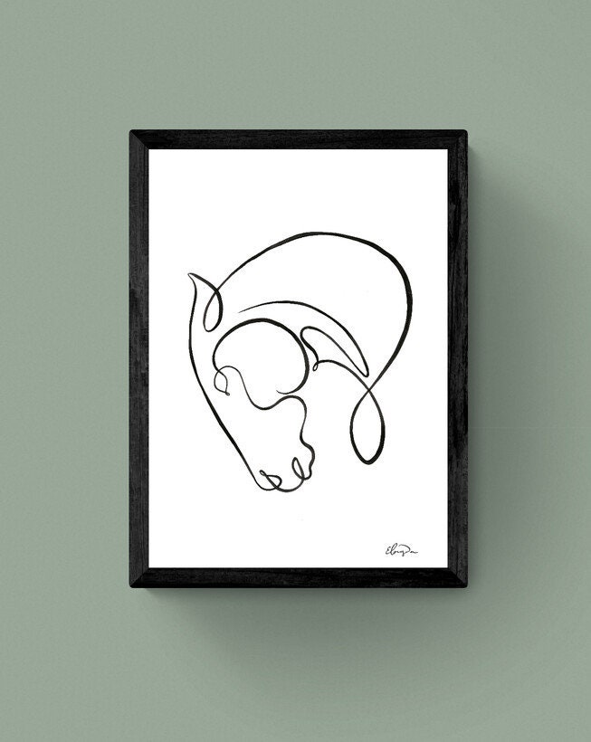 Horse Line Art Print, Line Drawing, Hand-painted Line Drawing, Abstract ...