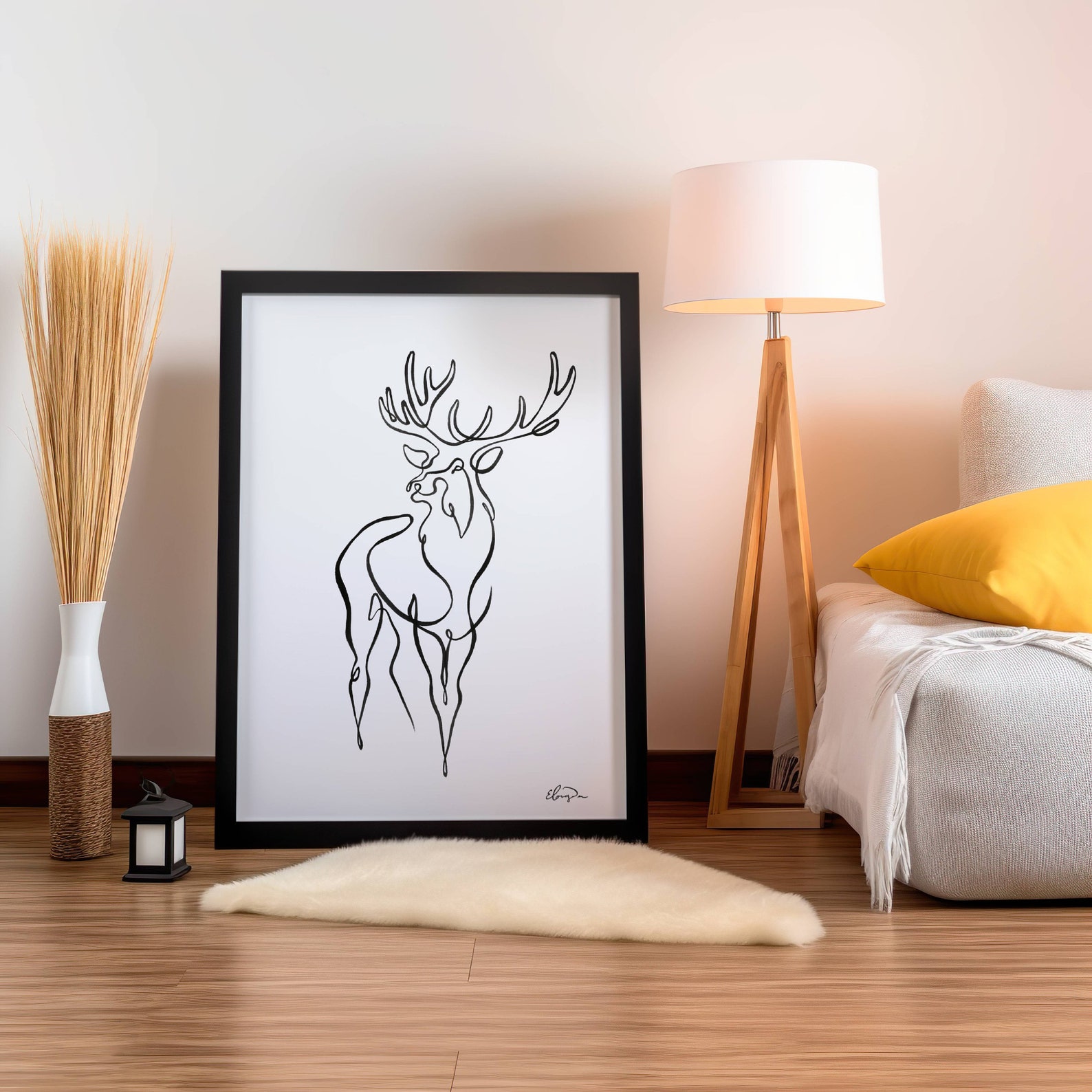 Stag Line Drawing, Wall Art, Nature Artwork, Abstract One Line Sketch ...