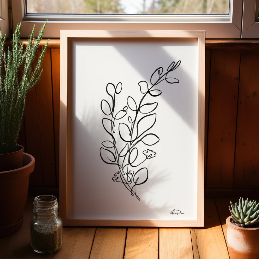 Plant Line Drawing, Wall Art, Nature Artwork, Abstract One Line Sketch ...