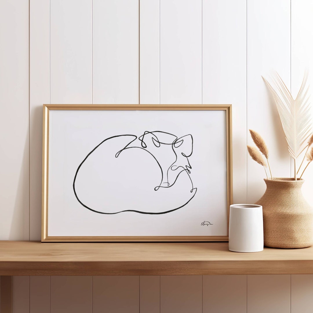 Fox Wall Art, Line Drawing Print, Artwork, Abstract One Line Sketch ...