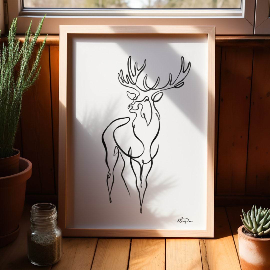 Stag Line Drawing Wall Art, Digital Download, Deer Artwork, Abstract ...