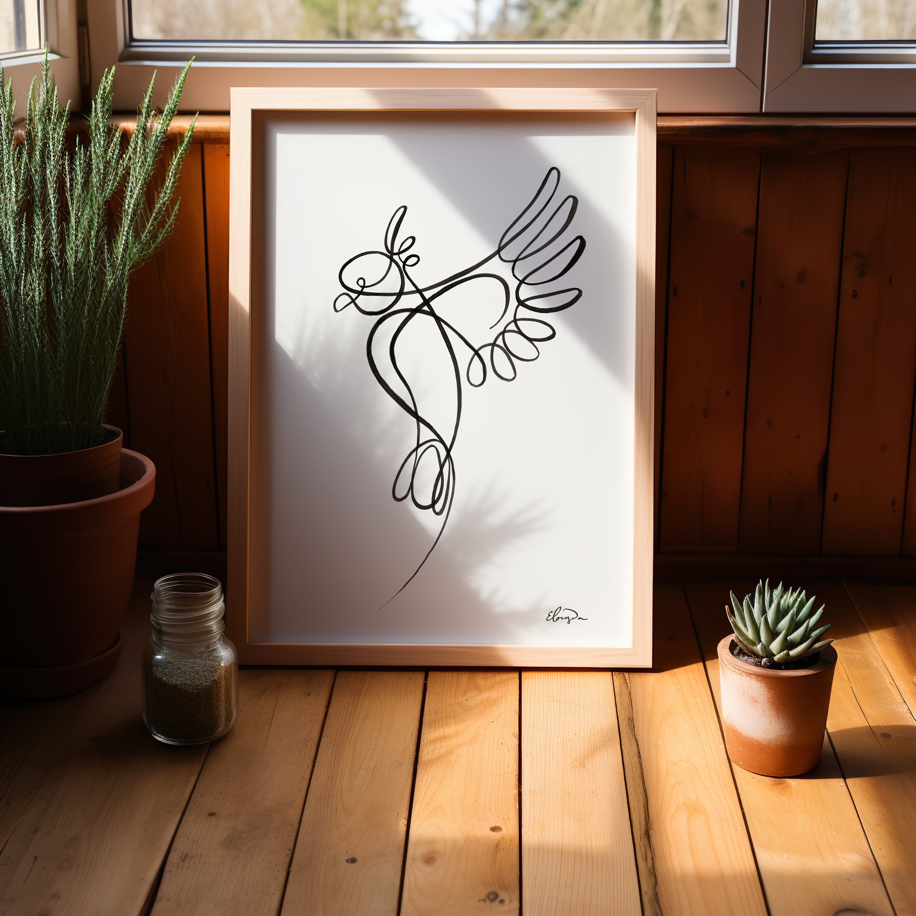 Bird Line Art Print, Line Drawing, Hand-painted Line Drawing, Abstract ...
