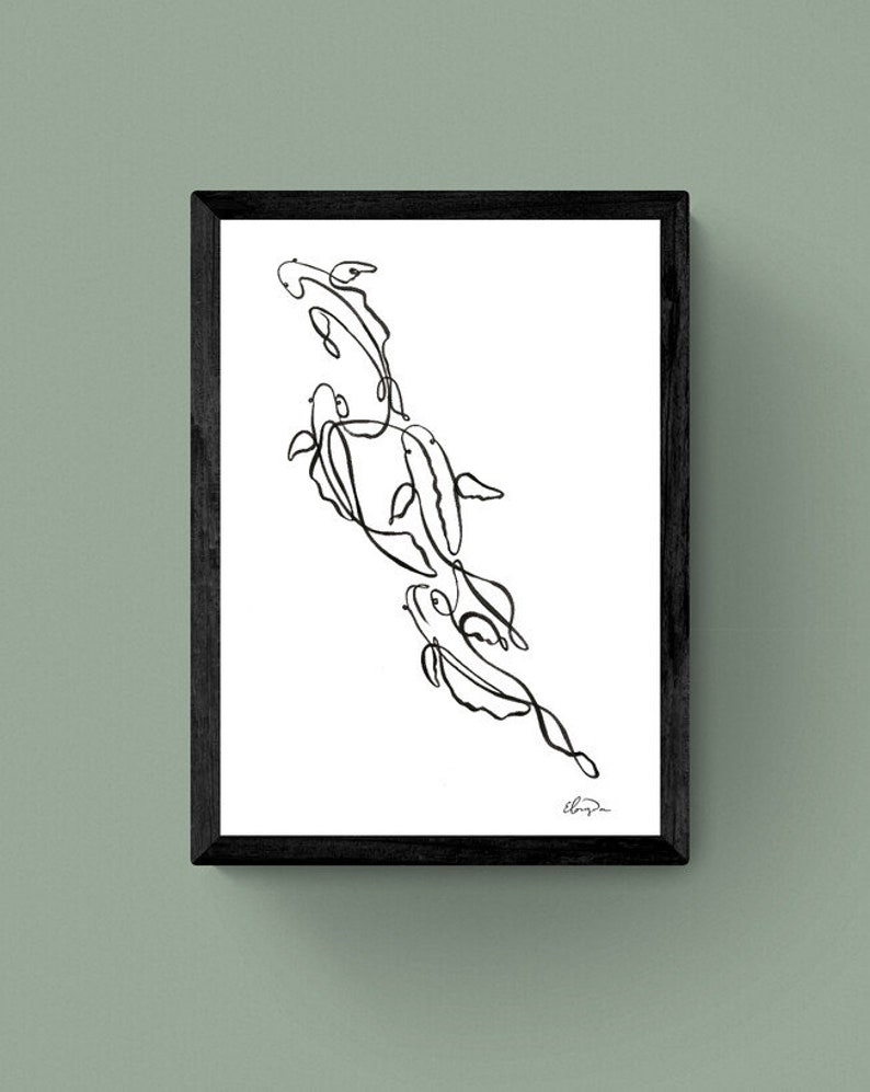 Swimming Fish Line Art, Line Drawing Print, Fish School Artwork ...