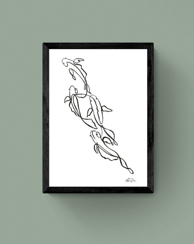 Swimming Fish Line Art, Line Drawing Print, Fish School Artwork ...