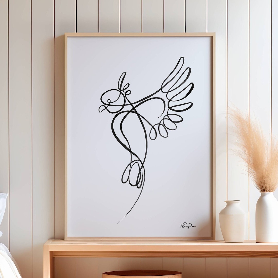 Bird Line Drawing Wall Art, Digital Download, Flying Bird Artwork ...