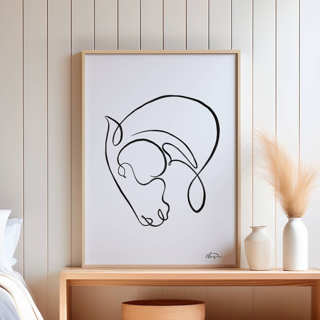 Horse Line Art Print, Line Drawing, Hand-painted Line Drawing, Abstract ...