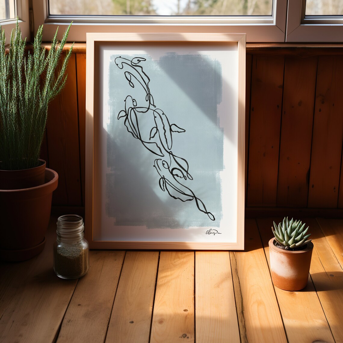 Swimming Fish Line Art, Digital Download, Line Drawing, Hand-painted ...