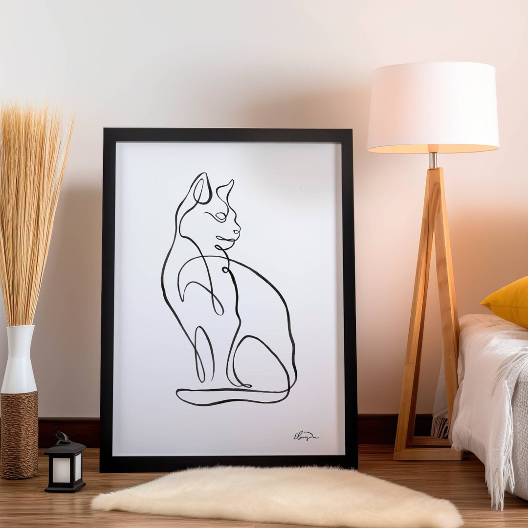 Cat Wall Art, Line Drawing Print, Feline Artwork, Abstract One Line ...