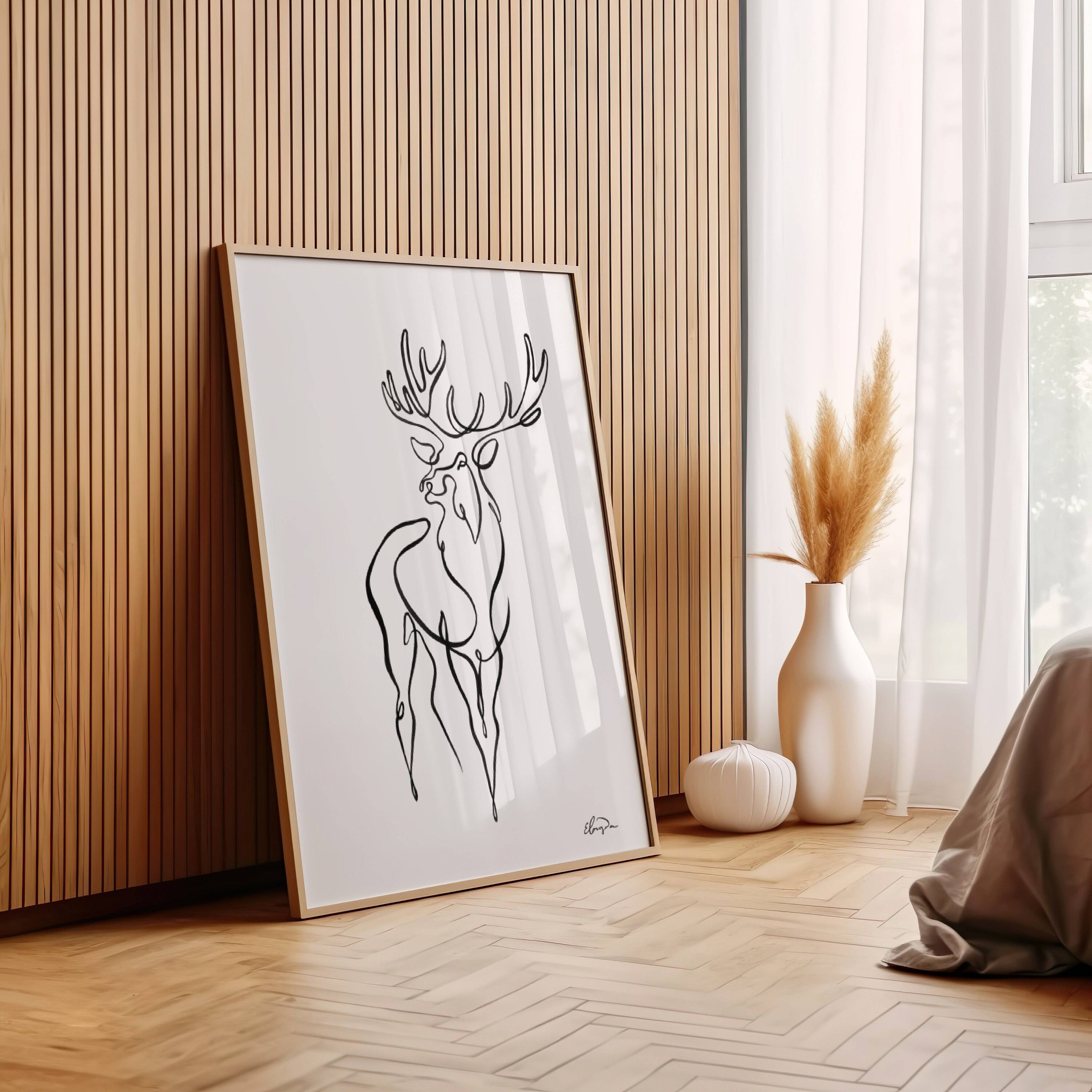 Stag Line Drawing, Wall Art, Nature Artwork, Abstract One Line Sketch ...