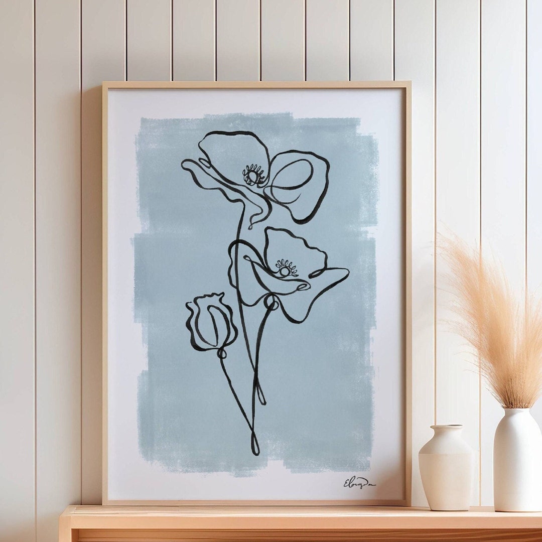 Poppy Line Art, Digital Download, Line Drawing, Hand-painted, Abstract ...