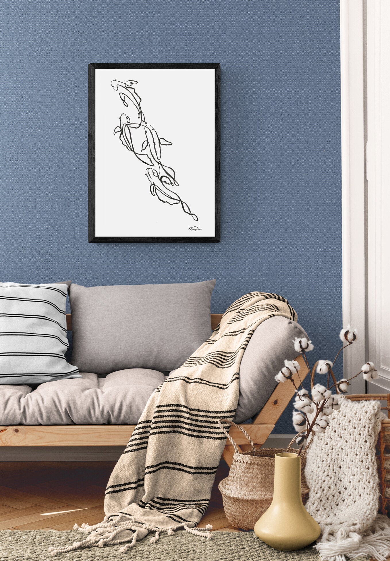 Swimming Fish Line Art, Line Drawing Print, Fish School Artwork ...