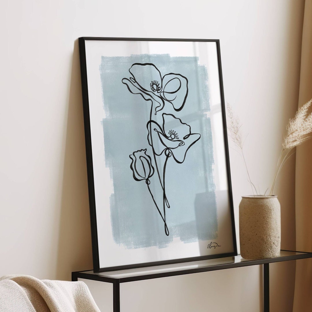 Poppy Line Art Print, Line Drawing, Hand-painted Minimalist Drawing ...