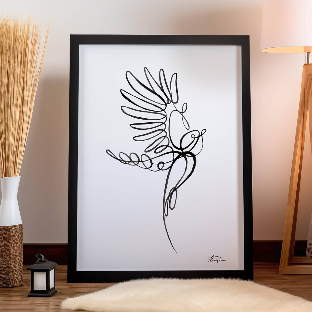 Bird Line Drawing Wall Art, Digital Download, Flying Bird Artwork ...
