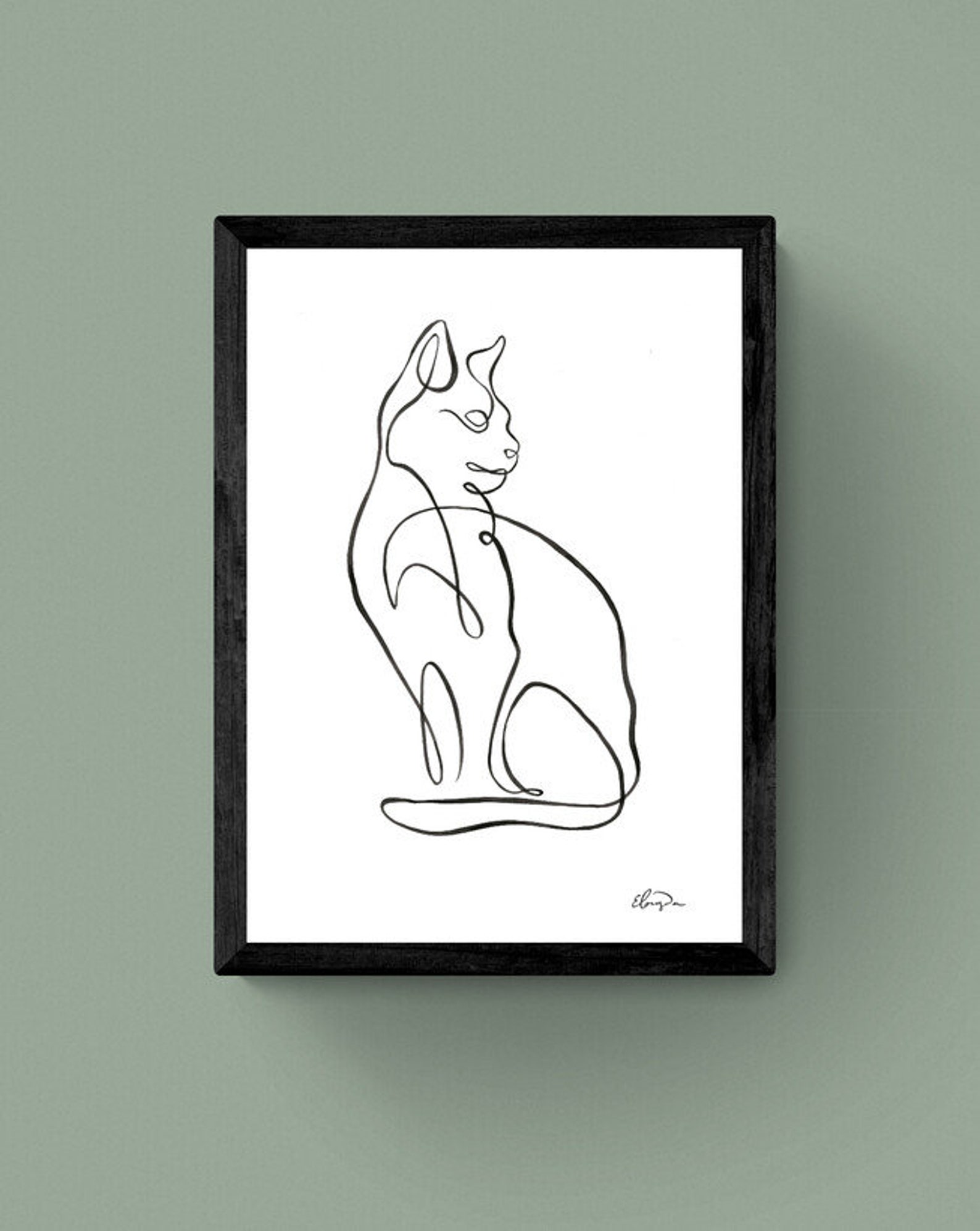 Cat Line Art, Digital Download, Sitting Feline Artwork, Abstract One ...