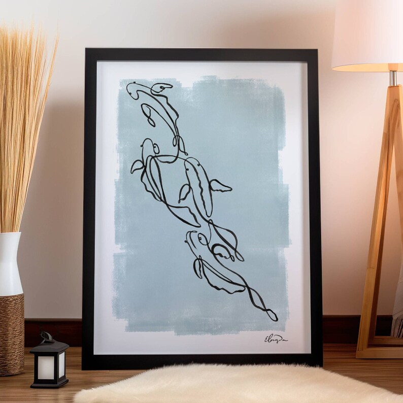 Swimming Fish Line Art, Digital Download, Line Drawing, Hand-painted ...
