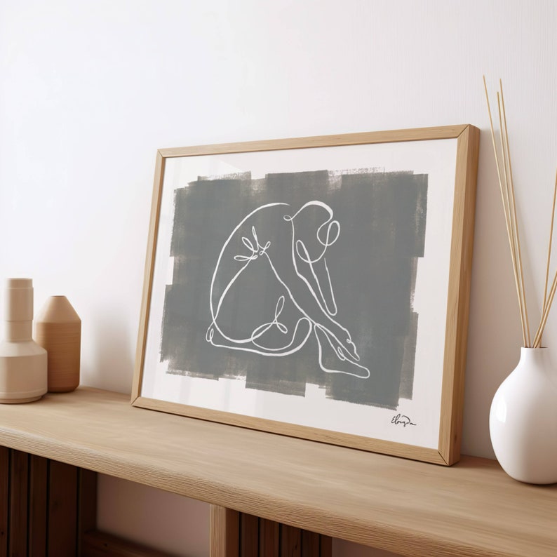 Nude Woman Line Drawing, Digital Download, Yoga Wall Art, Abstract One ...