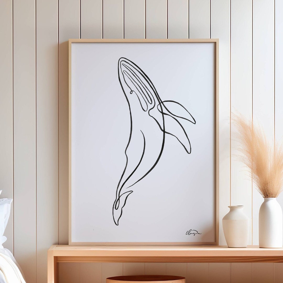 Whale Line Art, Digital Download, Line Drawing, Hand-painted Line ...