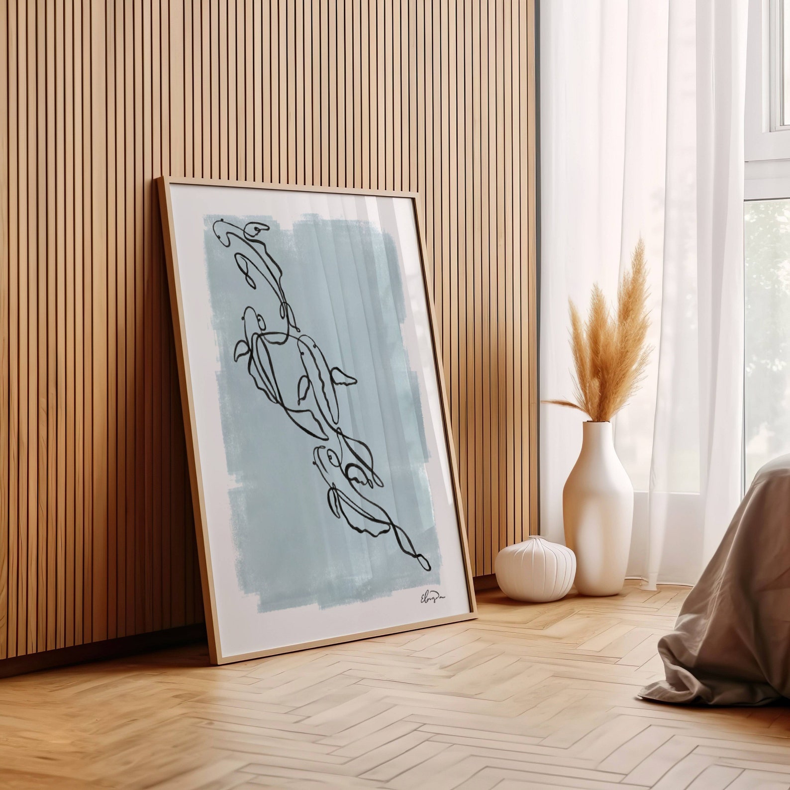 Swimming Fish Line Art, Digital Download, Line Drawing, Hand-painted ...