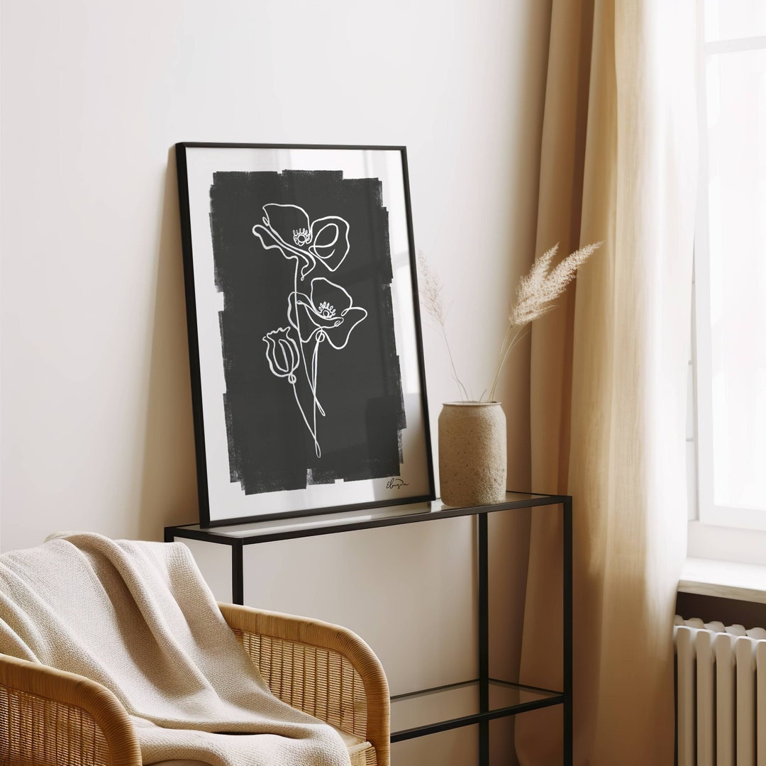 Poppy Line Art, Digital Download, Line Drawing, Wild Flower Artwork ...