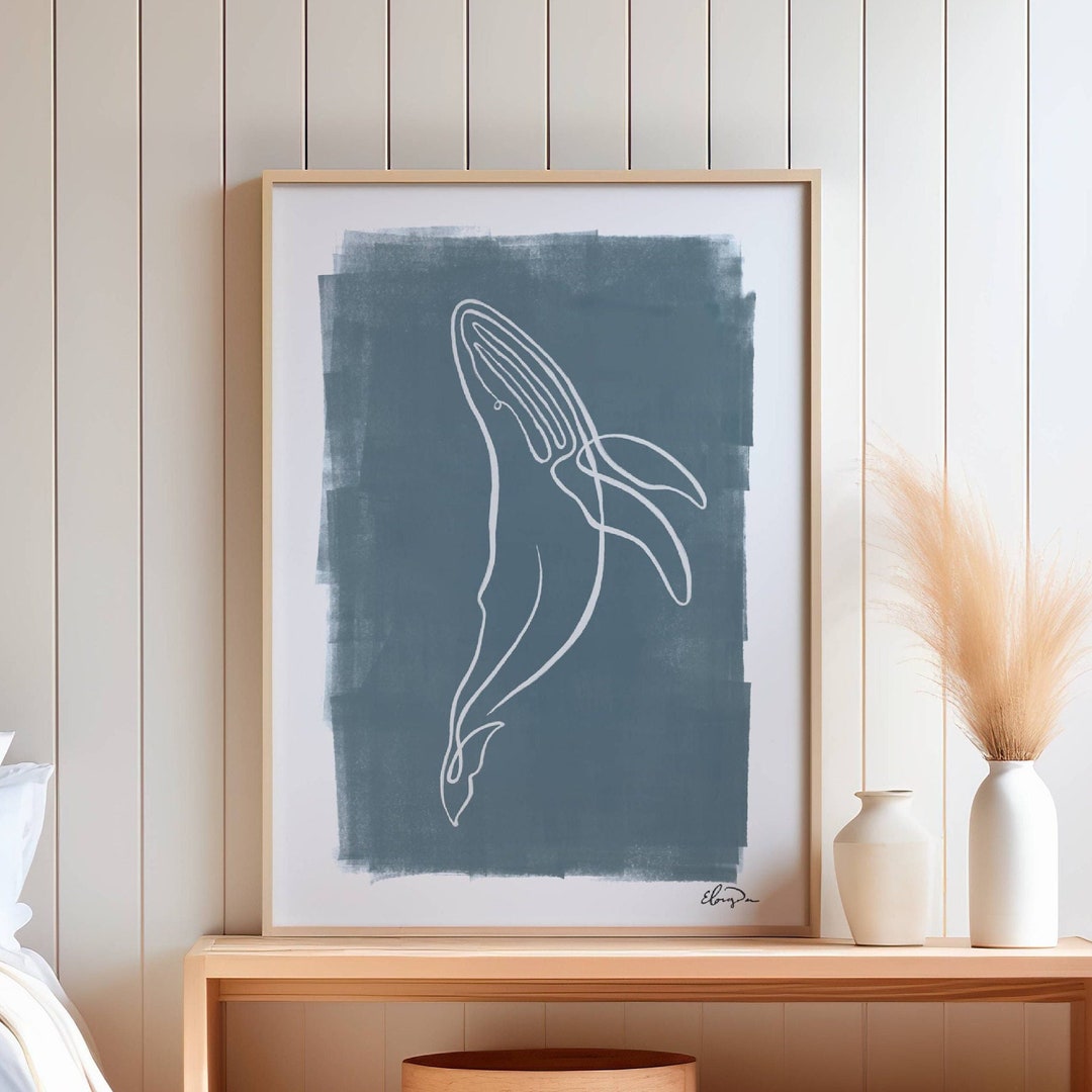Whale Line Art Print, Line Drawing, Hand-painted Line Drawing, Abstract ...