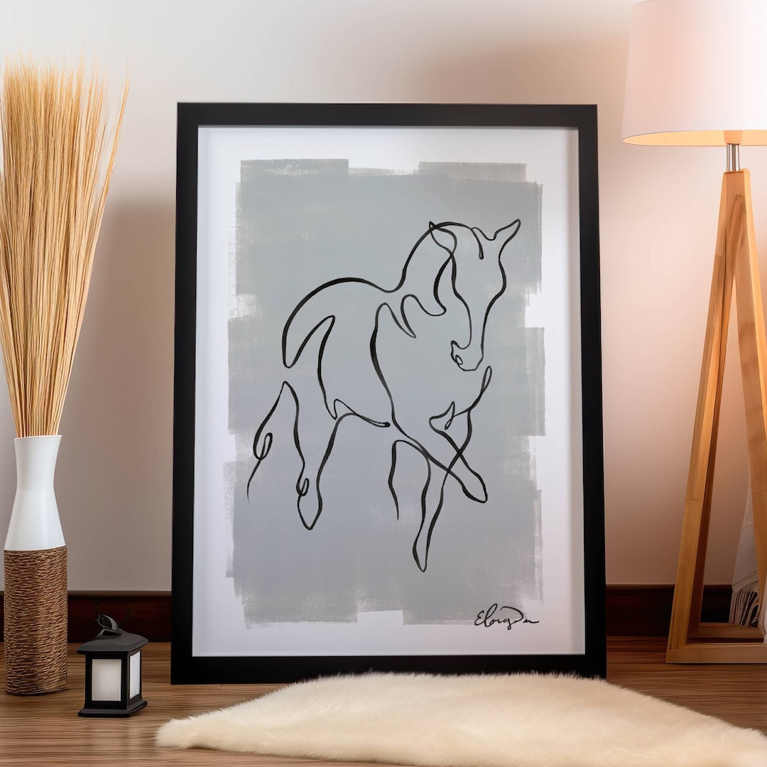 Horse Line Art Print, Line Drawing, Hand-painted Line Drawing, Abstract ...