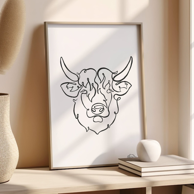 Highland Cow Line Drawing Print, Artwork, Abstract One Line Sketch ...
