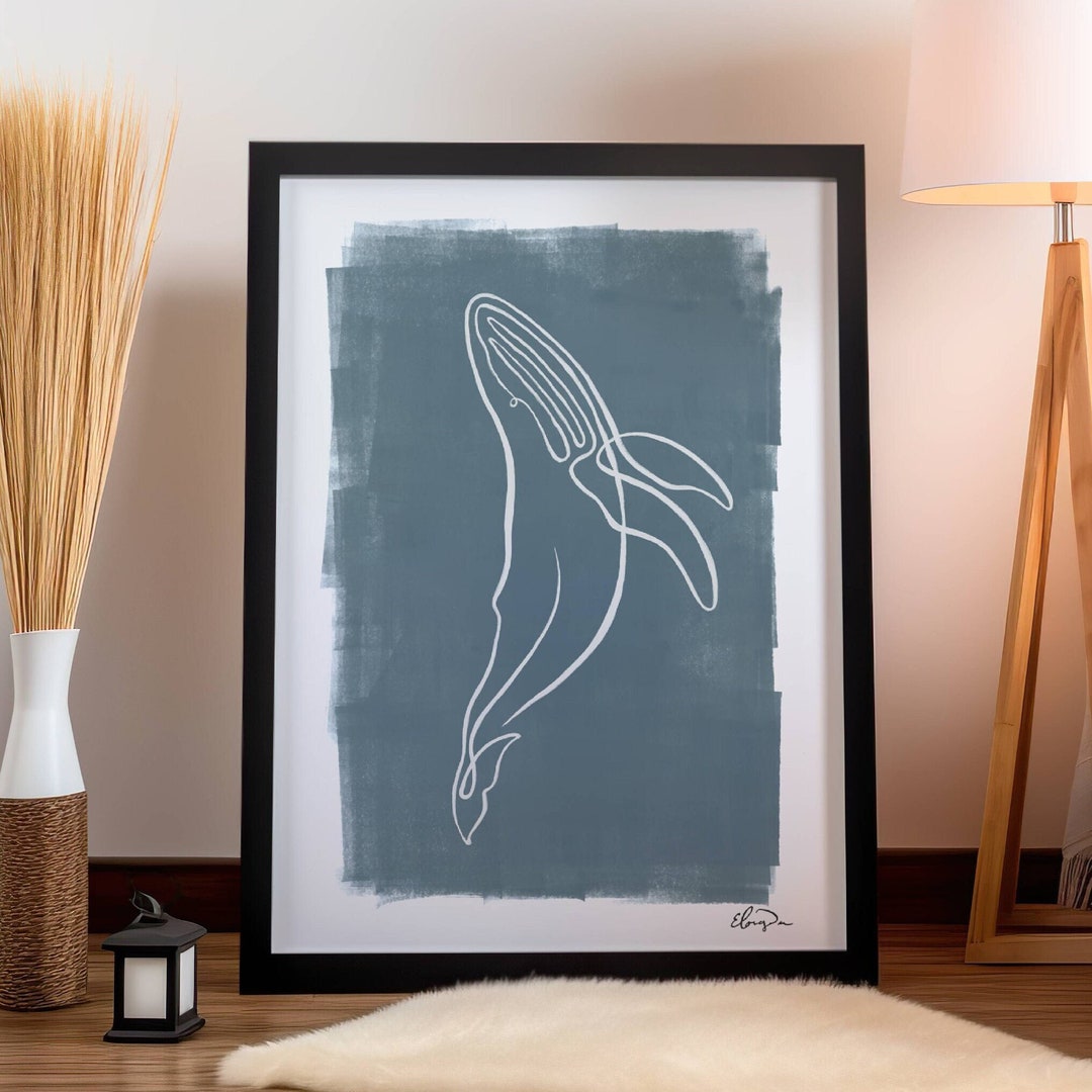 Blue Whale Wall Art, Digital Download, Line Drawing Artwork, Abstract ...