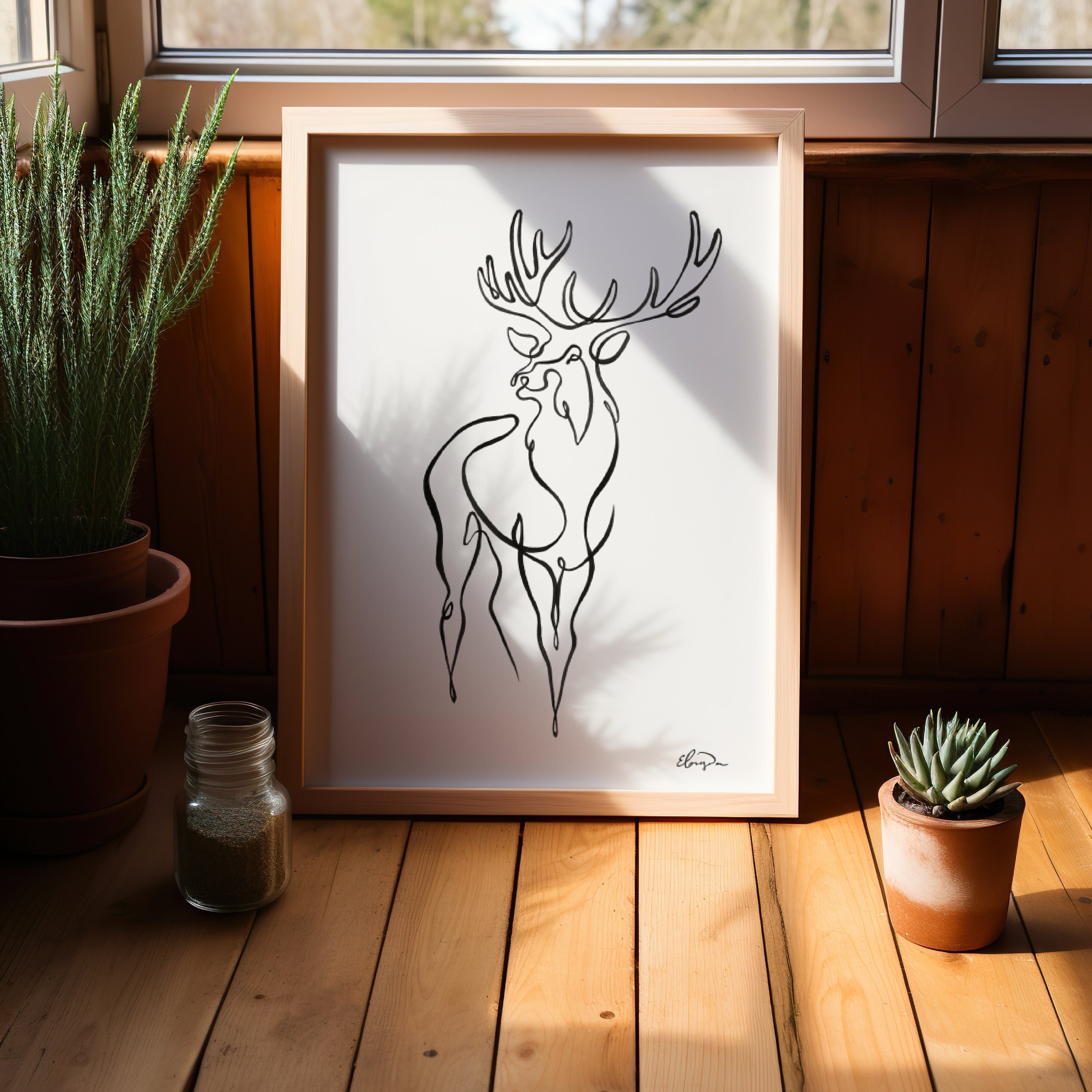 Stag Line Drawing, Wall Art, Nature Artwork, Abstract One Line Sketch ...