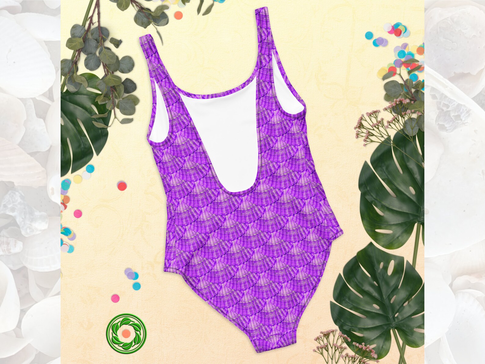 Seashell One-piece Women's Swimsuit in Purple Designed From Scallop ...
