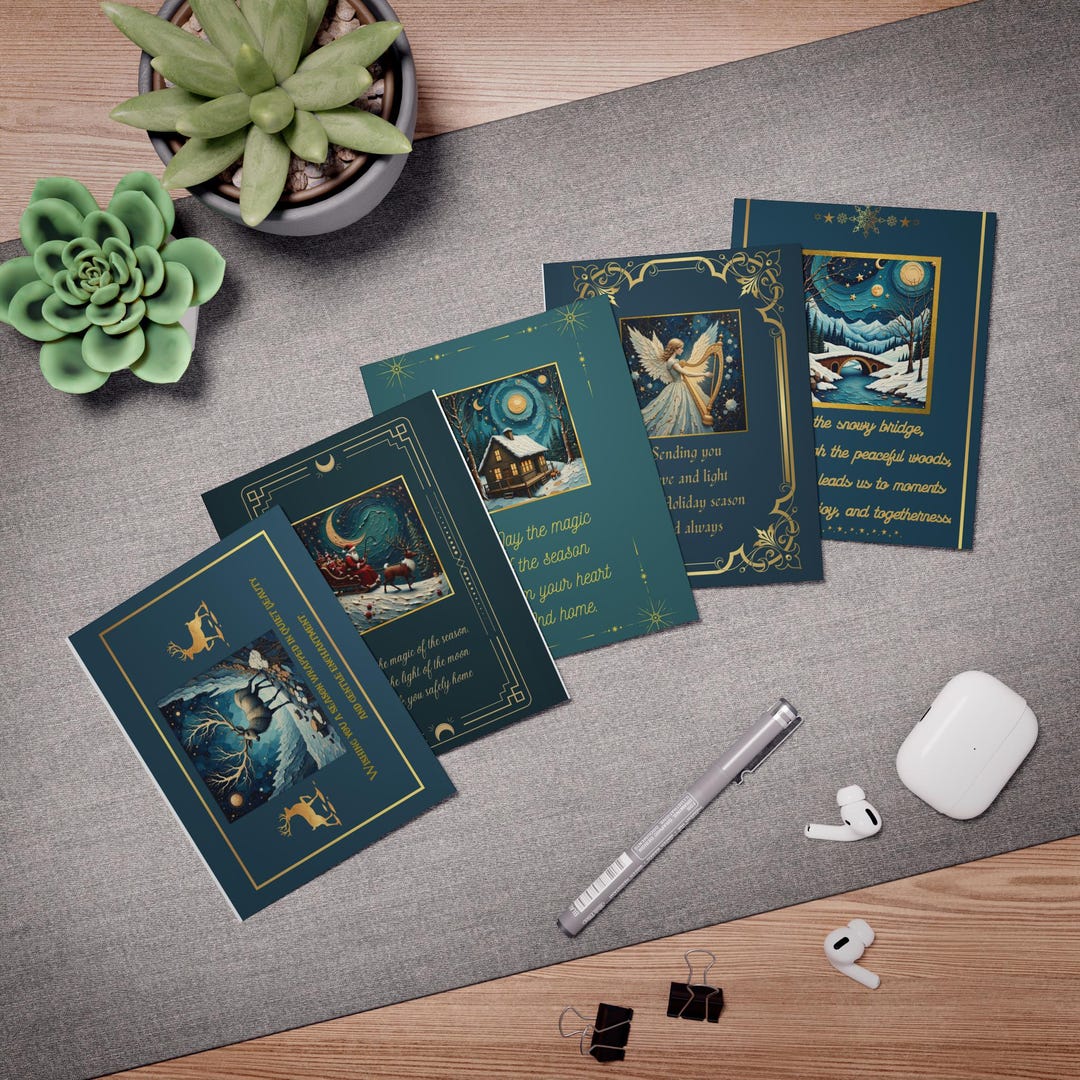 Moonlit Christmas Scenes Set # 2 Greeting Cards 5-pack | Holiday Card ...