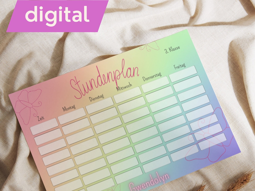 Personalized Hand Drawn Timetable Poster With Butterflies and Rainbow ...